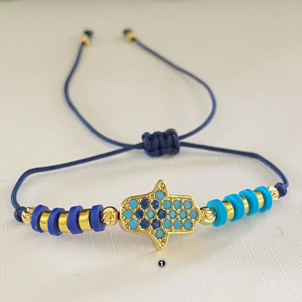 Pulsera de mano de Fátima en hilo ajustable con miyuki y gold filled por Vila Veloni | Joyeria ...